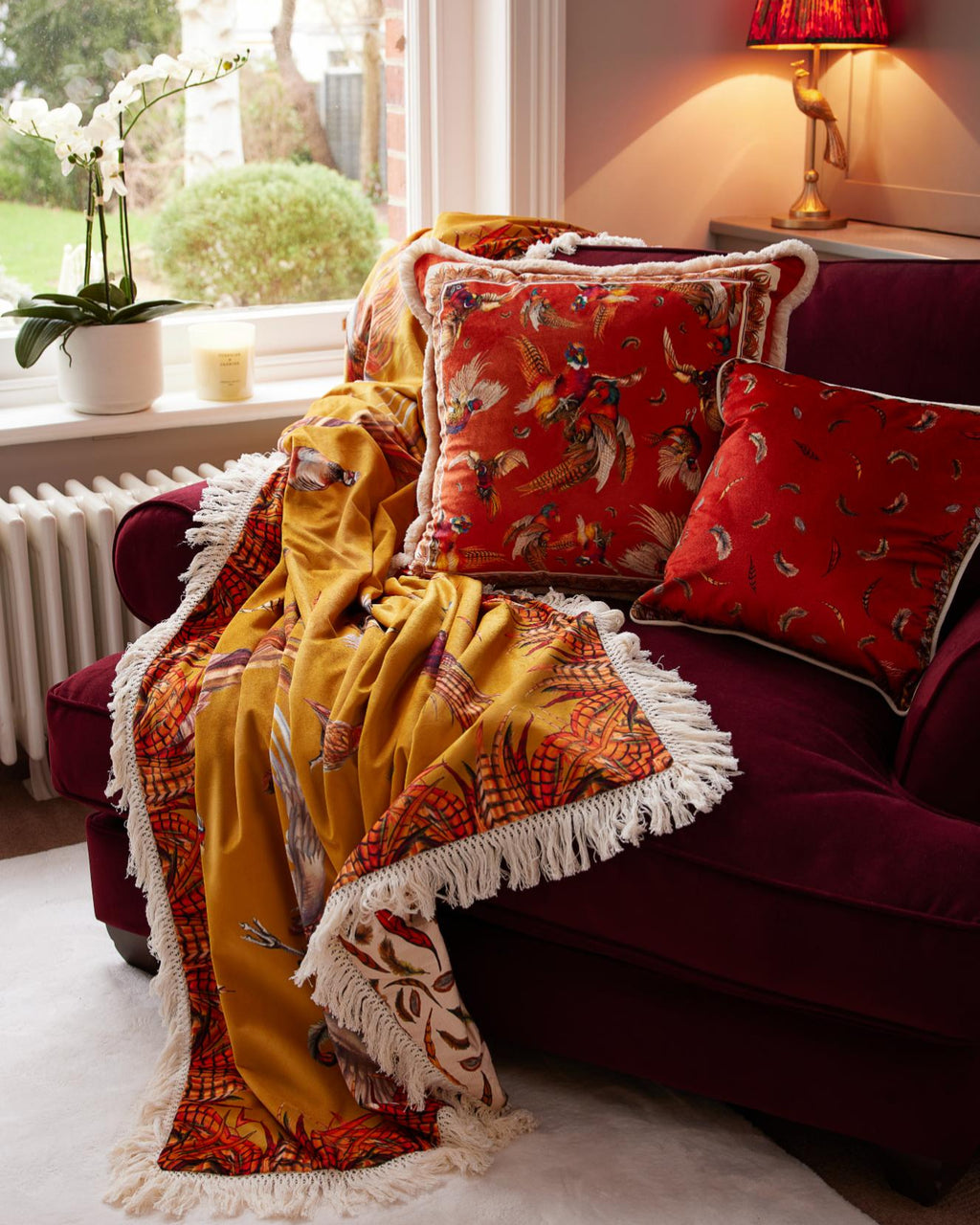 The Game Is Up Luxury Pheasant Throw King Size Blanket in Gold – Clare Haggas