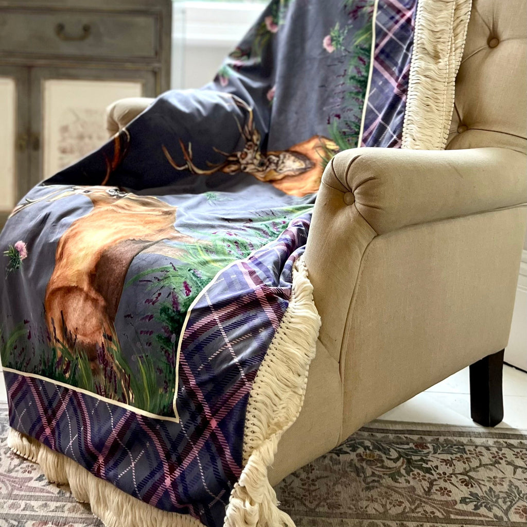 Caledonia Luxury Velvet Stag King Size Scottish Throw in Soft Amethyst ...