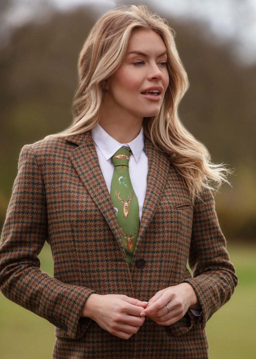 Caledonia Moss Green Pure Silk Ladies Tie Stag Scottish Tartan – Clare ...