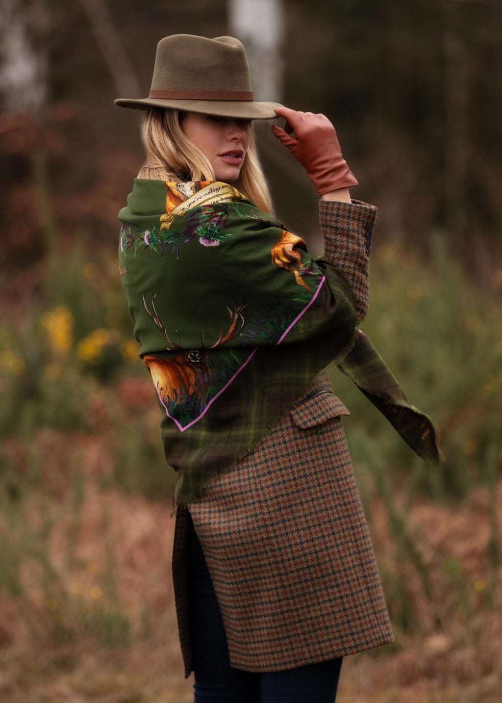 Caledonia Moss Green Wool Silk Shawl Scarf Stag Scottish Tartan – Clare ...