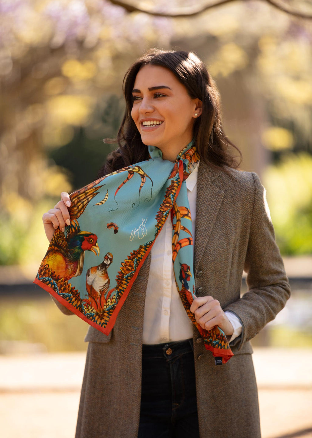 Heads or Tails Duck Egg Blue and Rust Classic Rectangle Silk Scarf ...