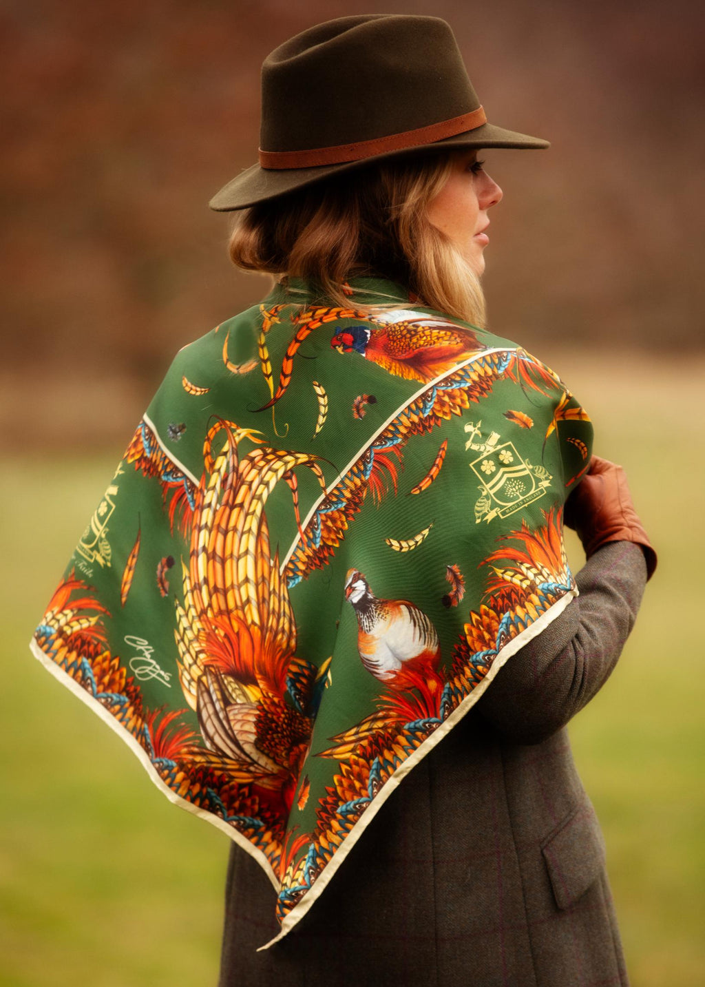 Clare Haggas Heads or Tails Khaki Large Square Silk Scarf