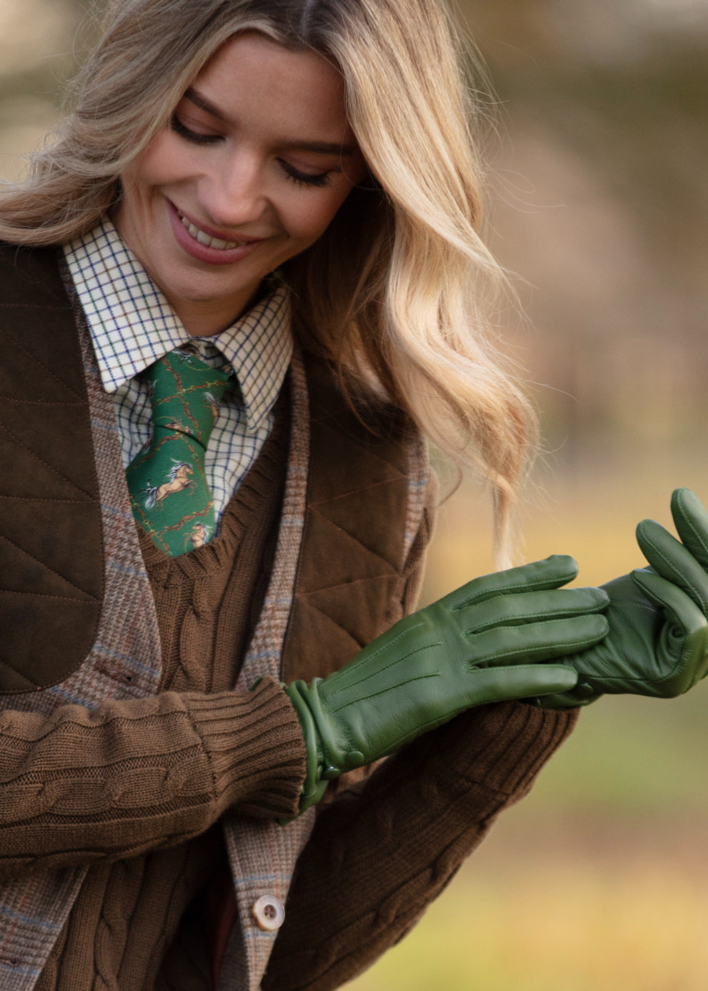 Equestrian Forest Green Ladies Pure Silk Tie Racing Made in England ...