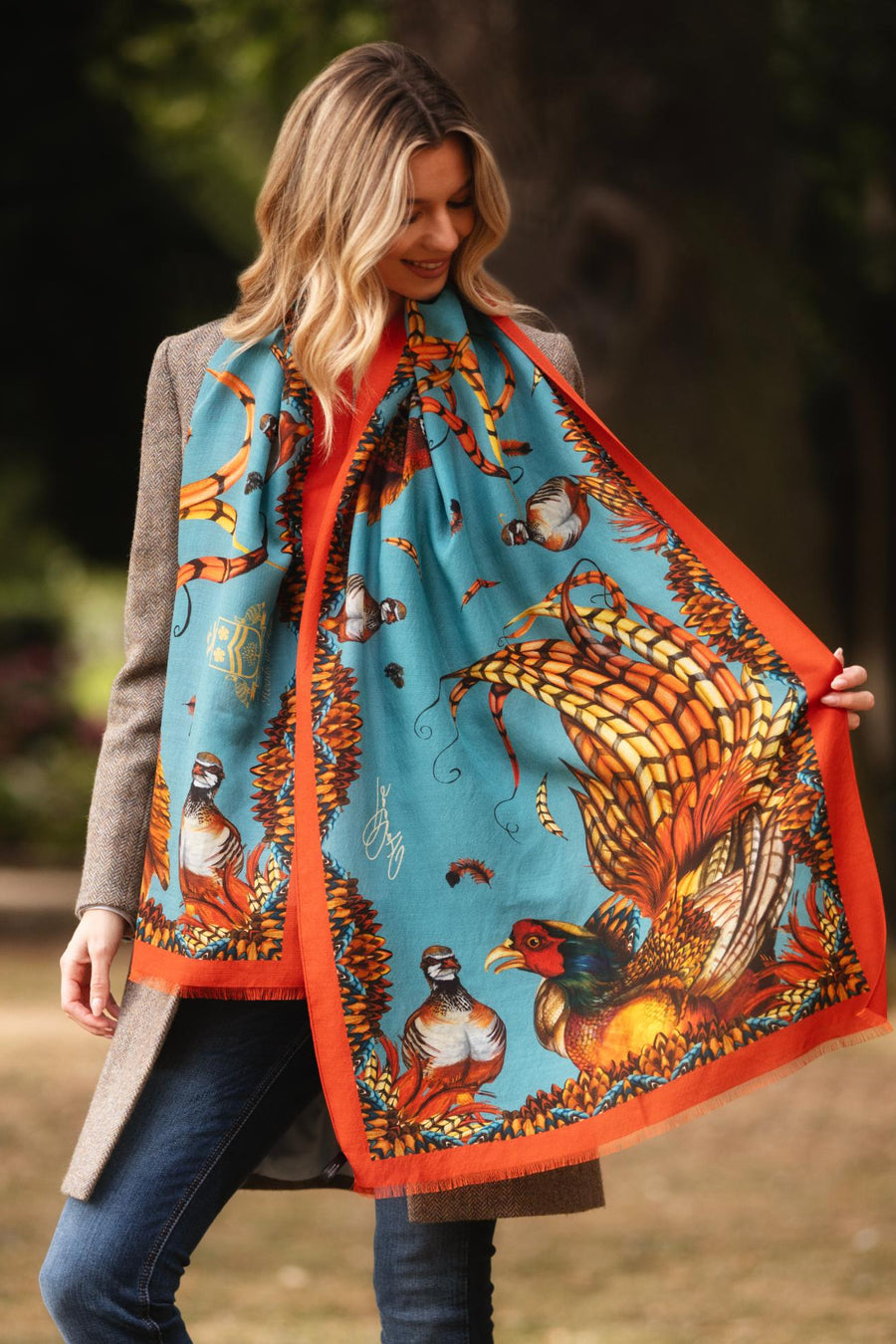 Heads or Tails Duck Egg Blue and Rust Wool Silk Pheasant Wrap Scarf ...