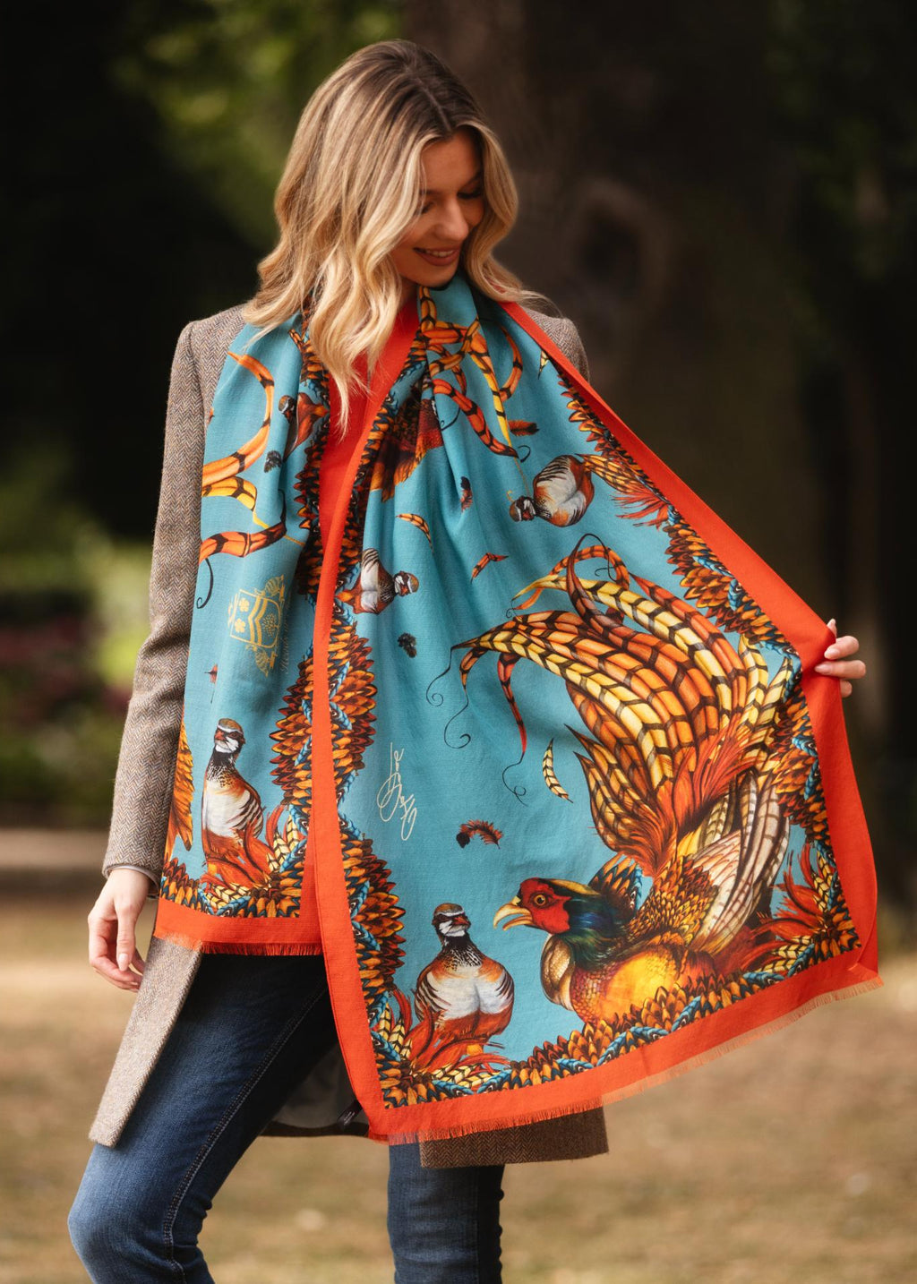 Heads or Tails Duck Egg Blue and Rust Wool Silk Pheasant Wrap Scarf ...