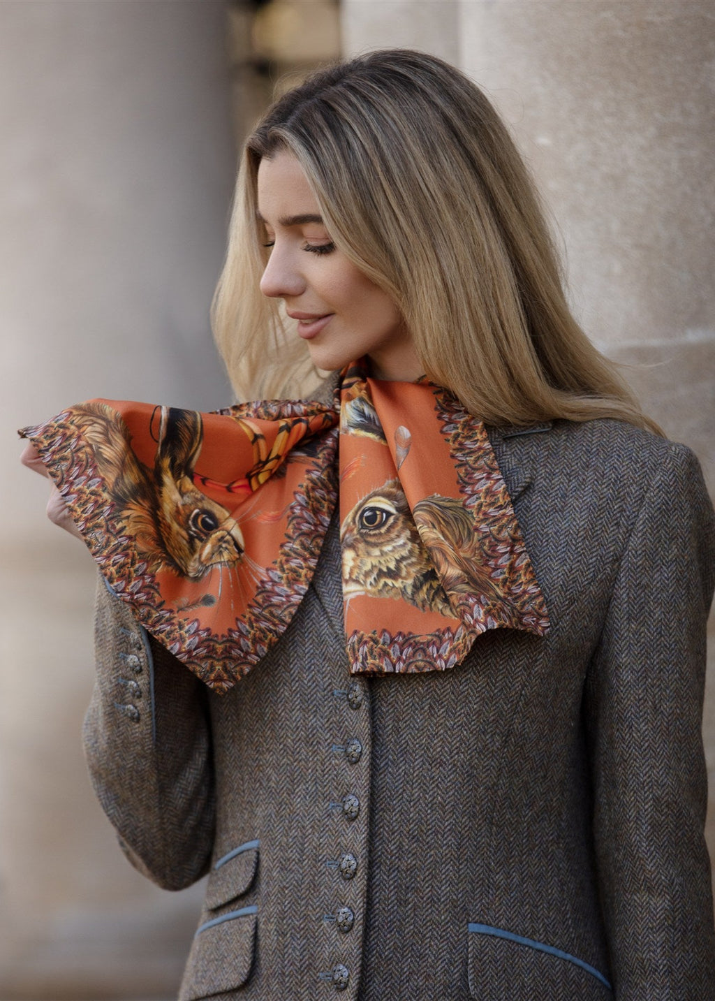 Clare Haggas A Head of the Game Burnt Orange Narrow Pure Silk Scarf