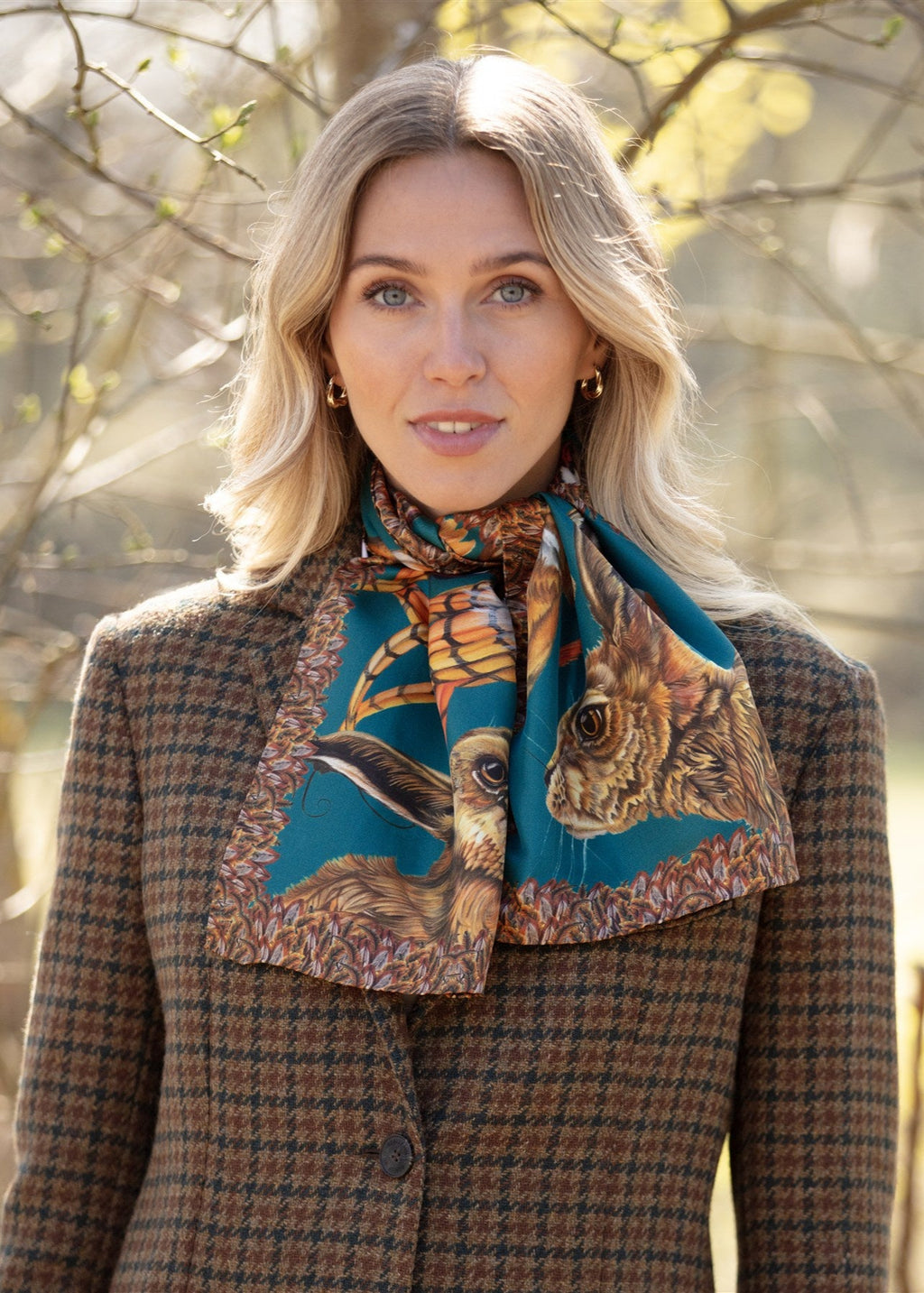 Clare Haggas A Head of the Game Teal Narrow Pure Silk Scarf