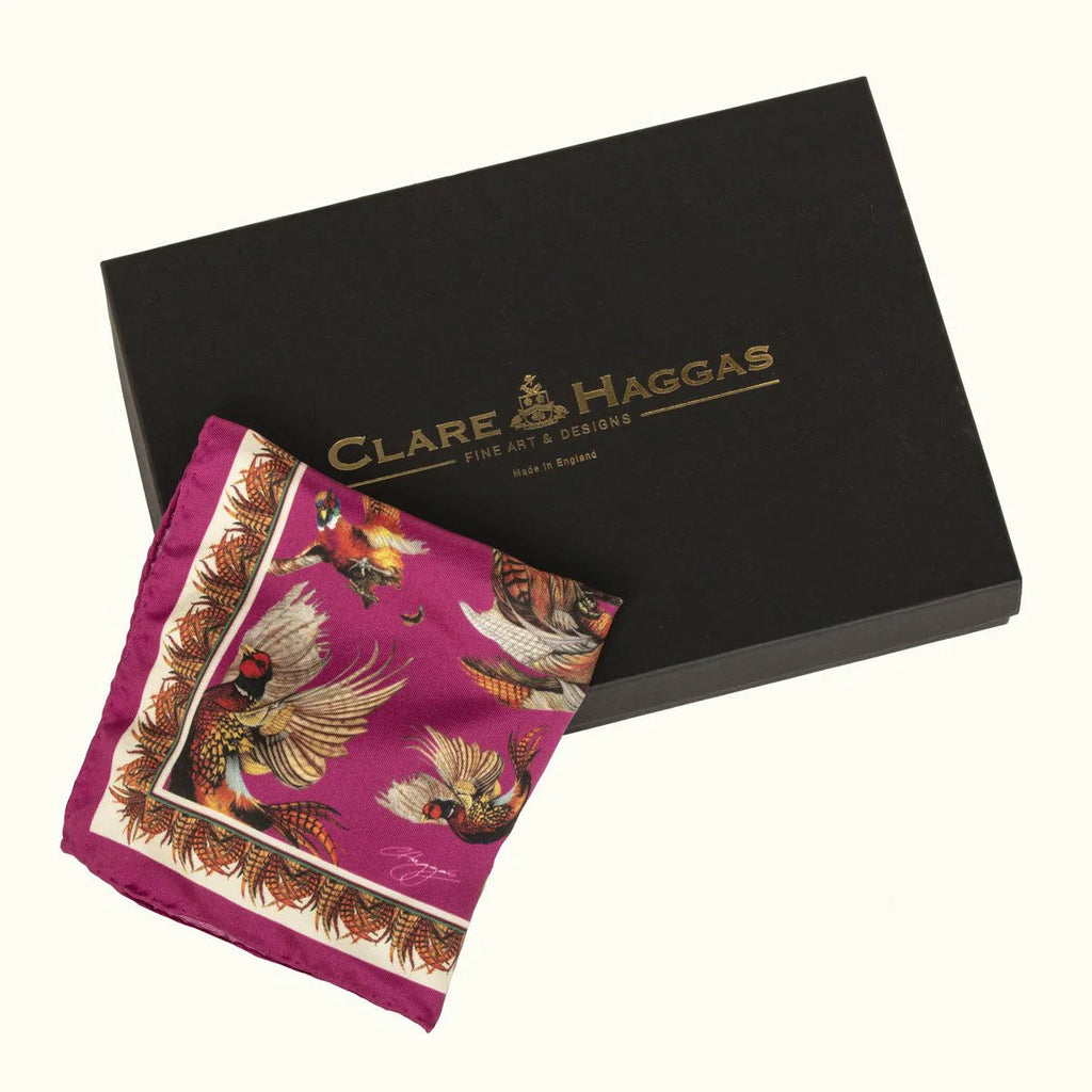 Clare Haggas Turf War Magenta Silk Pocket Square