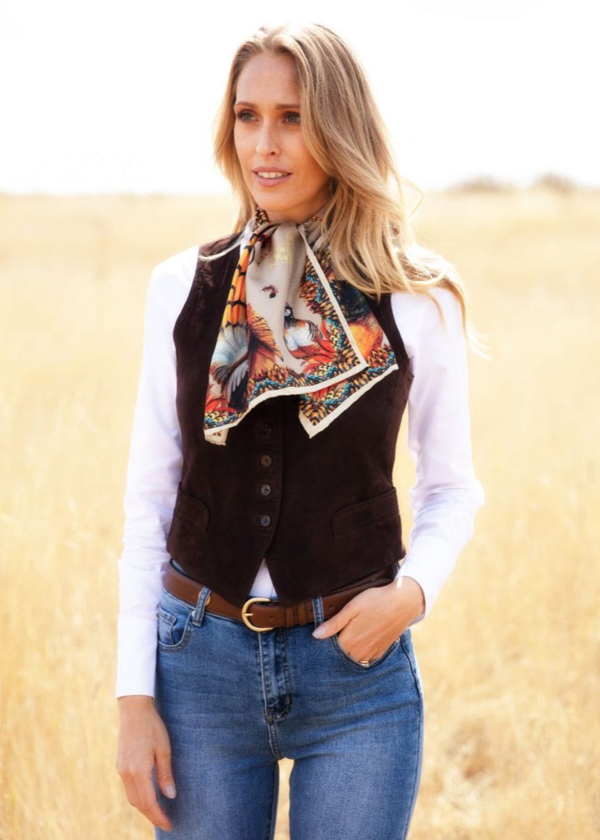Clare Haggas Heads or Tails Toffee Narrow Silk Scarf