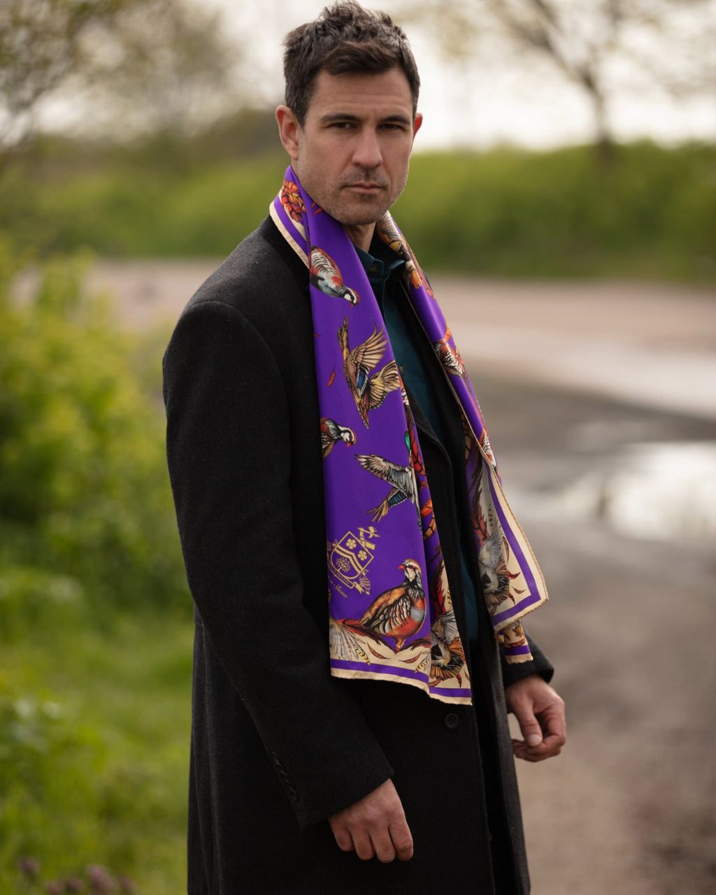 Here Come The Boys Silk Game Scarf in Violet – Clare Haggas