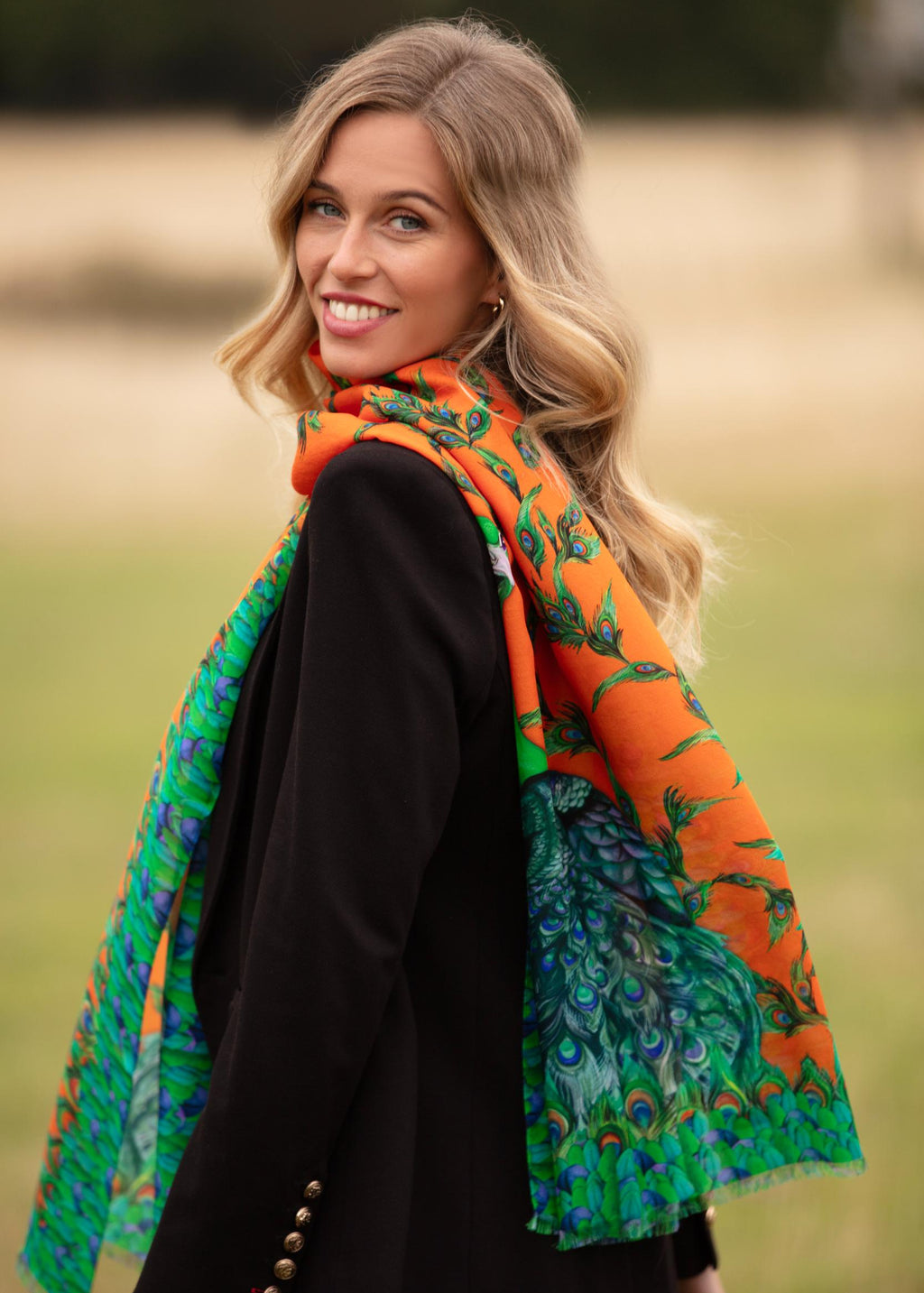 Clare Haggas Pluming Marvellous Macarena Orange Wool Silk Wrap