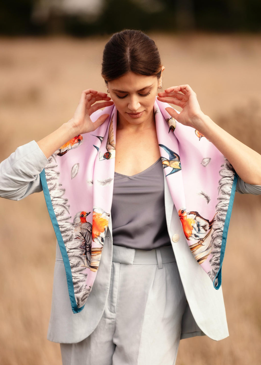 Clare Haggas Watching Over Me Heather Pink Large Square Scarf Country ...